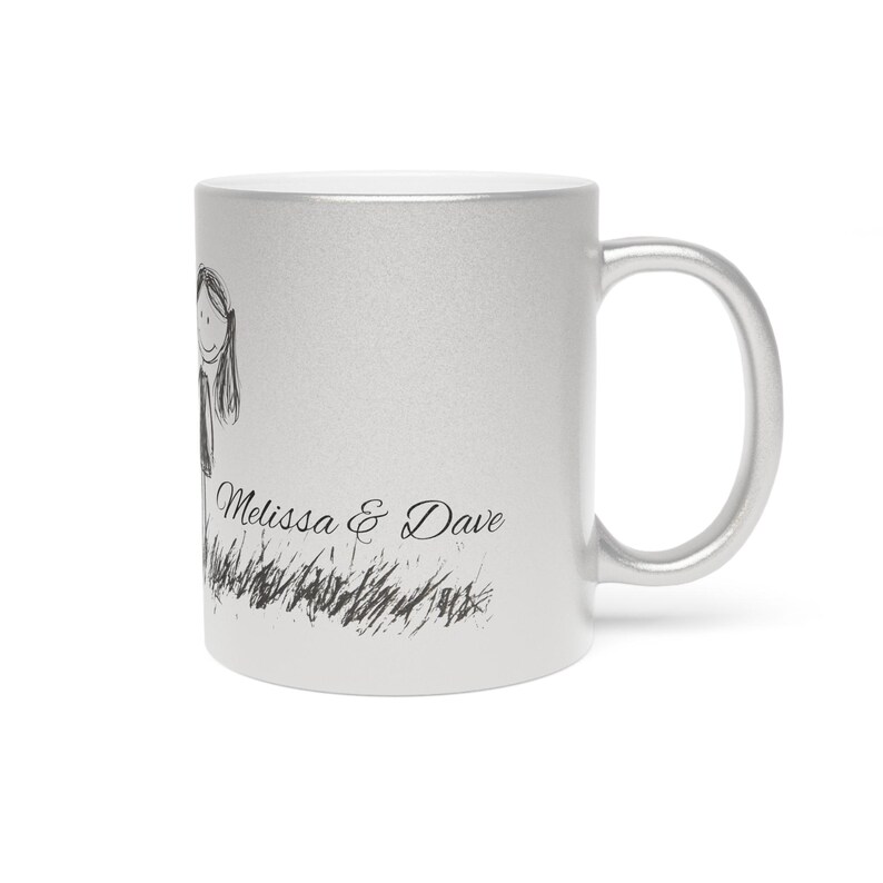 Mug, Stick Figure Mug, Black White Red, Metallic Silver Gold Coffee Cup ...