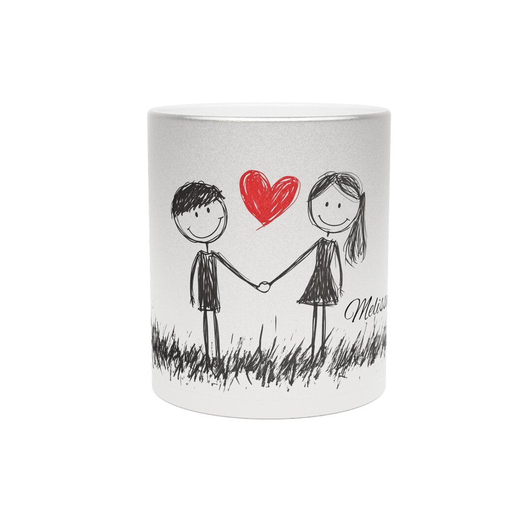 Mug, Stick Figure Mug, Black White Red, Metallic Silver Gold Coffee Cup ...