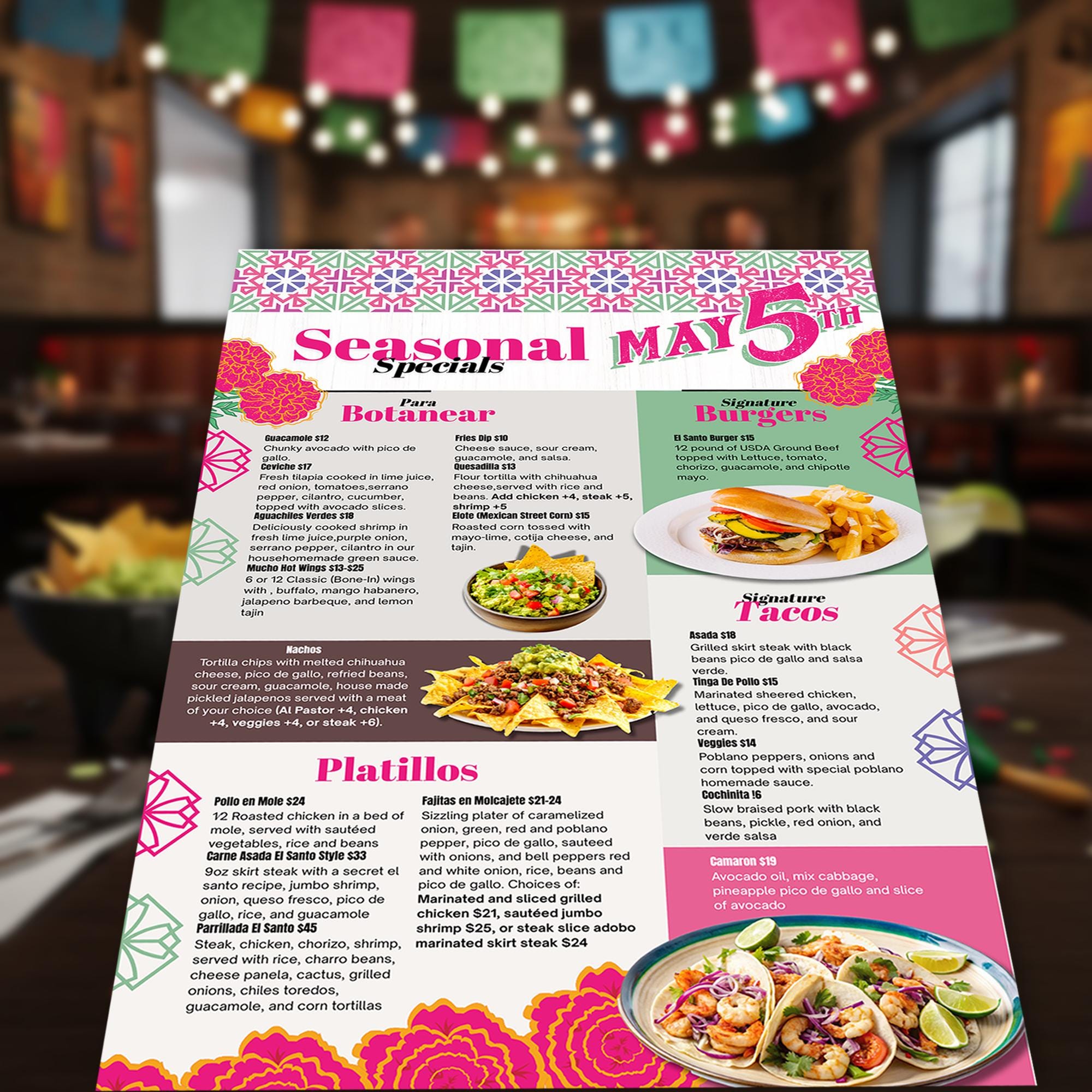 Editable Cinco De Mayo Taco Menu Template 11x17 | Mexican Fiesta Menu ...