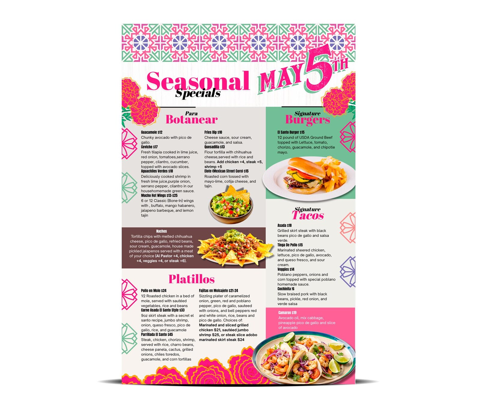 Editable Cinco De Mayo Taco Menu Template 11x17 | Mexican Fiesta Menu ...