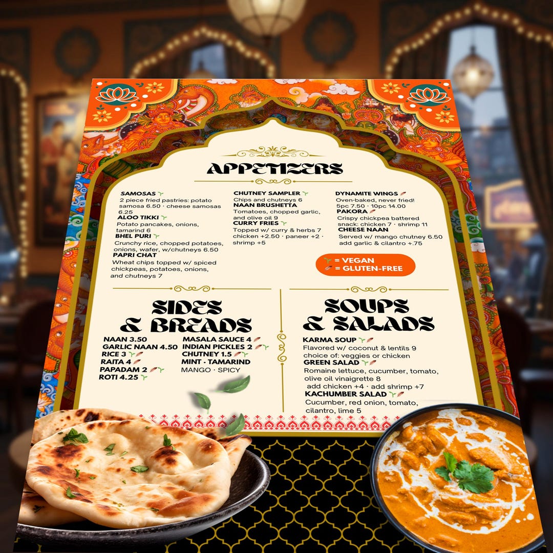 Indian Food Menu Template 11×17 | Editable Canva Menu for Restaurant ...