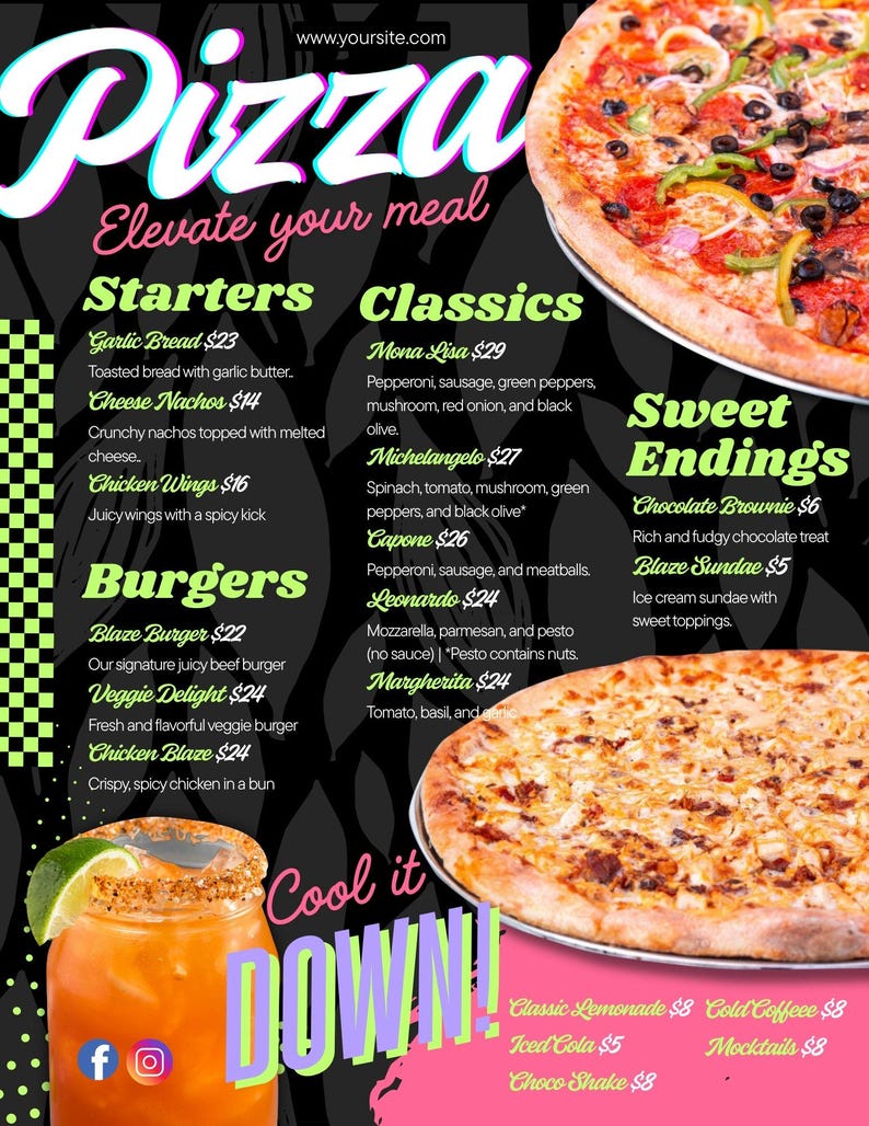Editable Pizza Menu Template | Printable Pizza Menu | Canva Restaurant ...