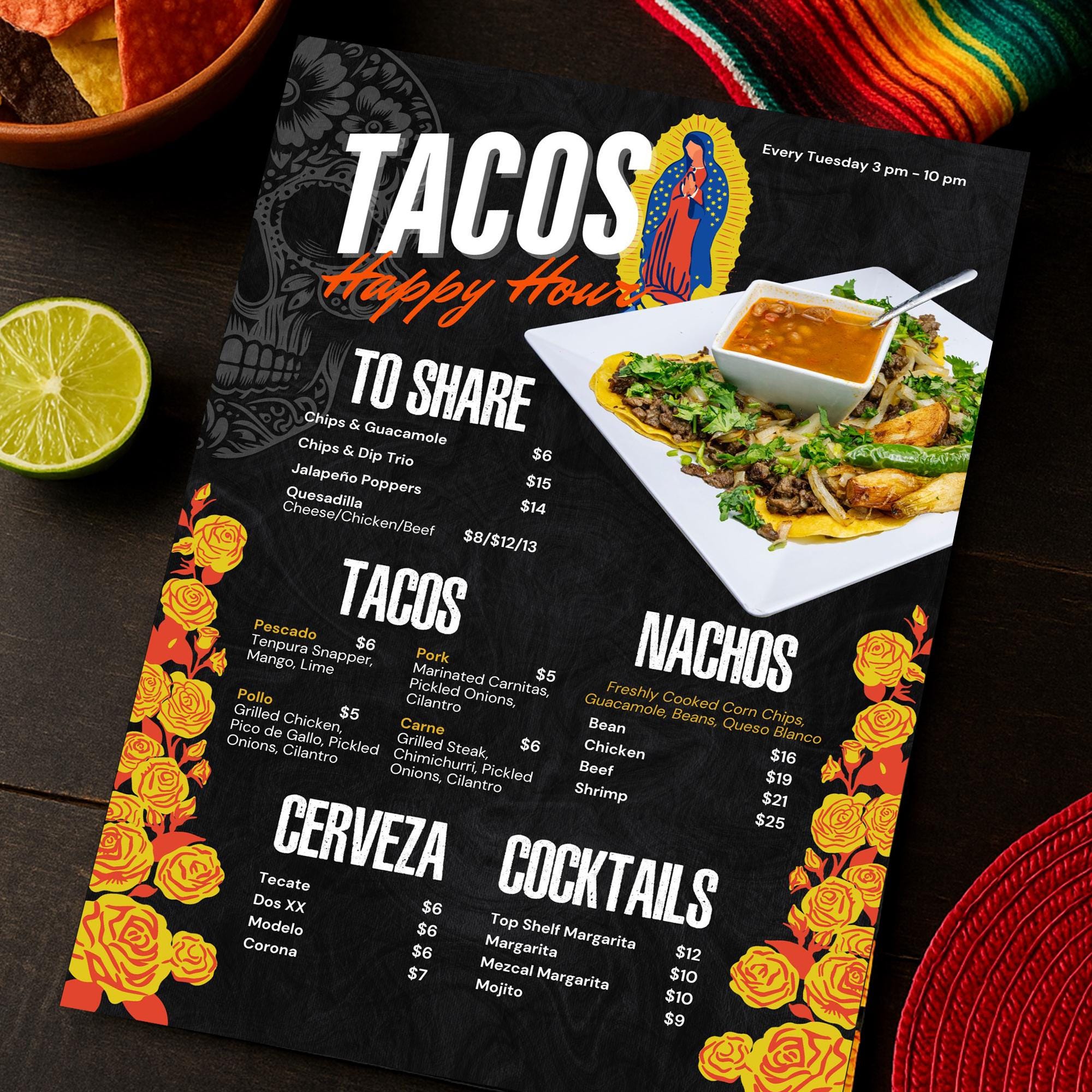 Editable Restaurant Taco Menu Template | Digital Menu Design | Taco ...