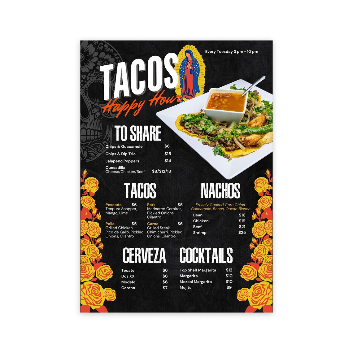 Editable Restaurant Taco Menu Template | Digital Menu Design | Taco ...