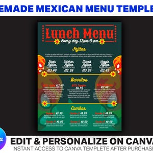 Editable Lunch Menu Template | Digital Menu Design | Cafe Menu | Food Truck Menu | Daily ...