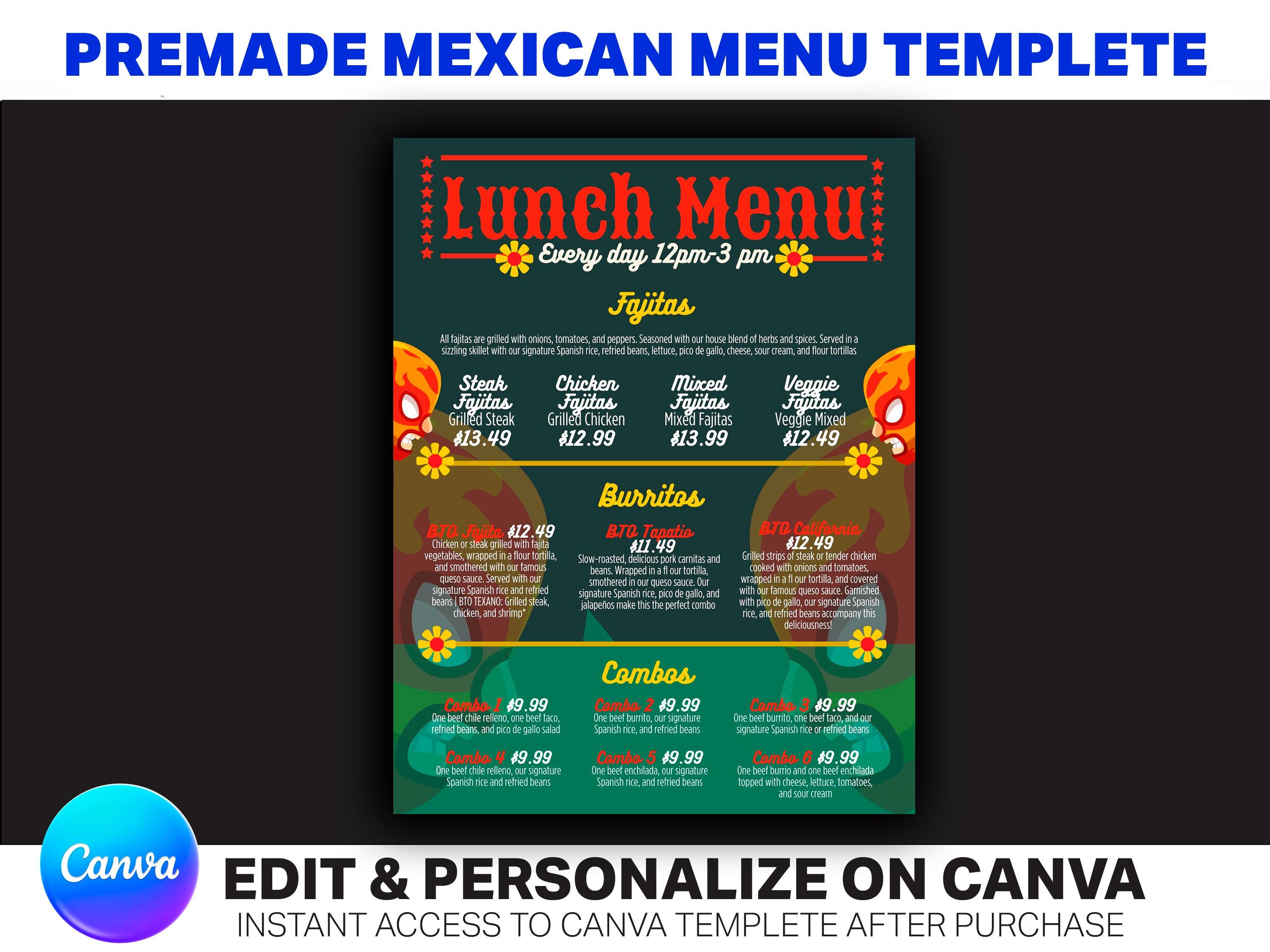 Editable Lunch Menu Template | Digital Menu Design | Cafe Menu | Food ...