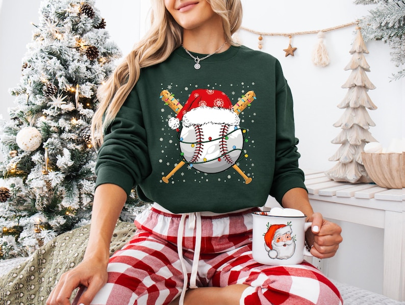 Christmas Baseball Sweatshirt Baseball Christmas Sweatshirt With Santa ...