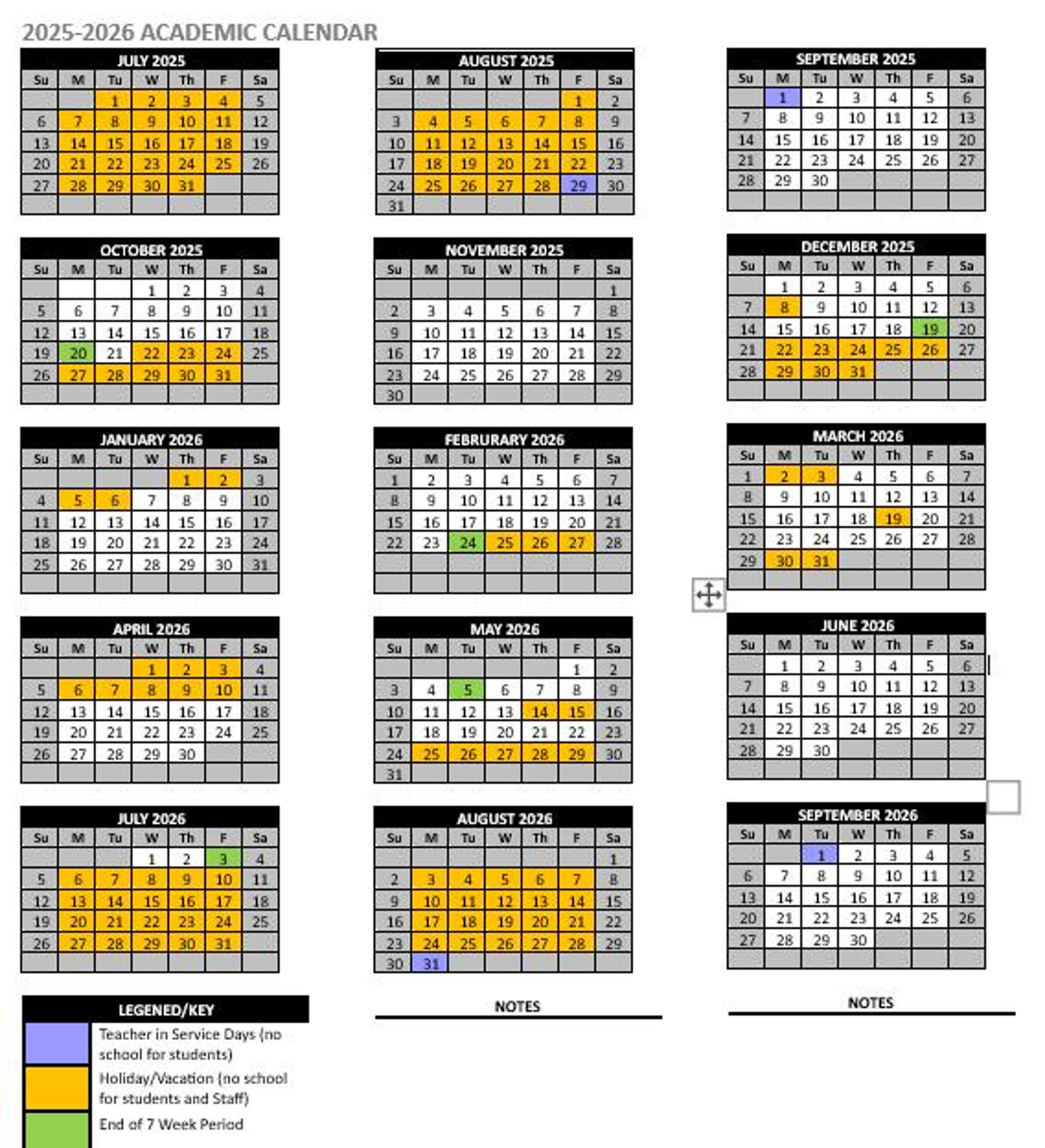 2025 JULY-2026 SEP Customizable Innovative School Calendar - Etsy