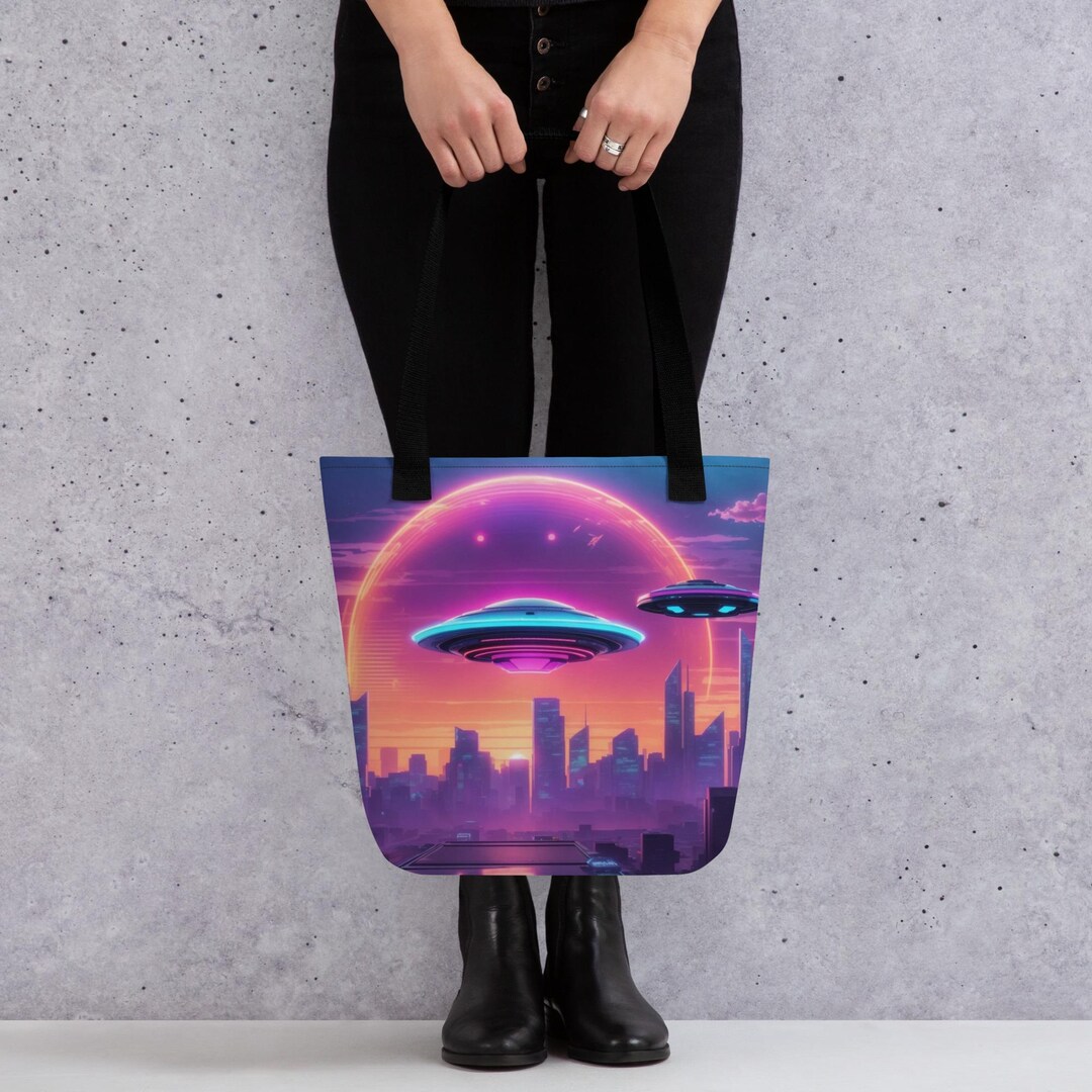 UFO Tote Bag Alien Synthwave Backpack Area 51 Vaporwave Design Sci-fi ...
