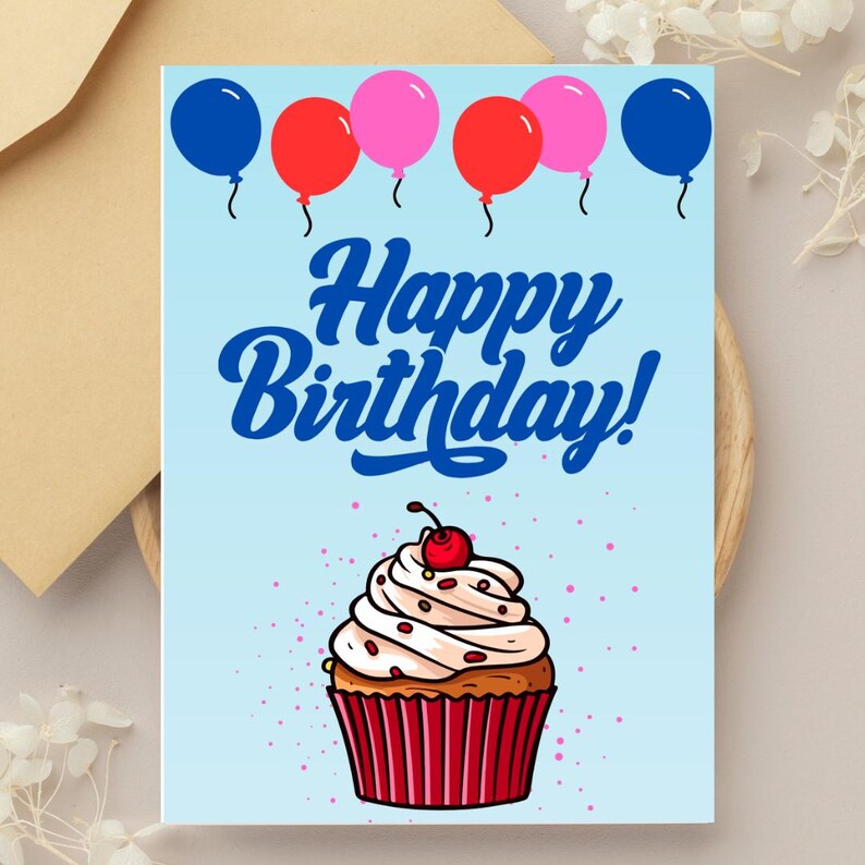 Cupcake Birthday Card - DIGITAL Download - Printable Birthday Card ...