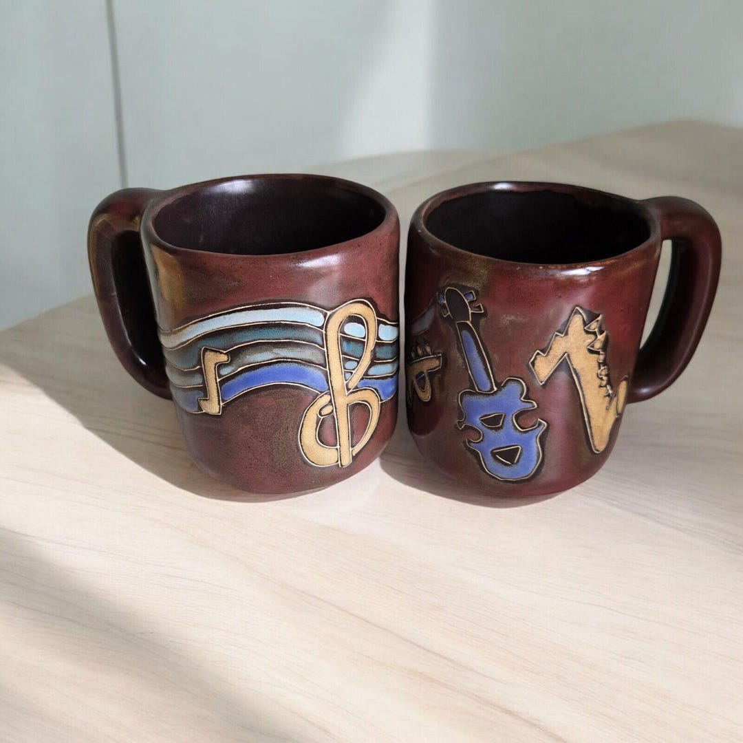 Mara Folk Art Stoneware Pottery 16oz Coffee Mug Music Notes Band ...