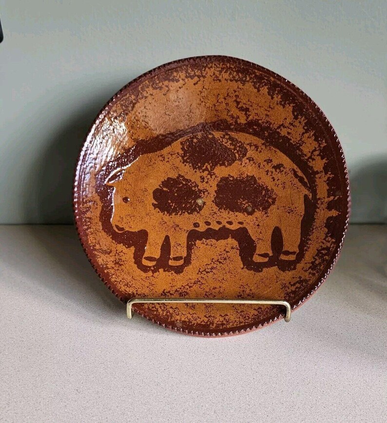 Signed Ned Foltz Redware Pottery Pig 9 Plate 87 Vintage Unique - Etsy