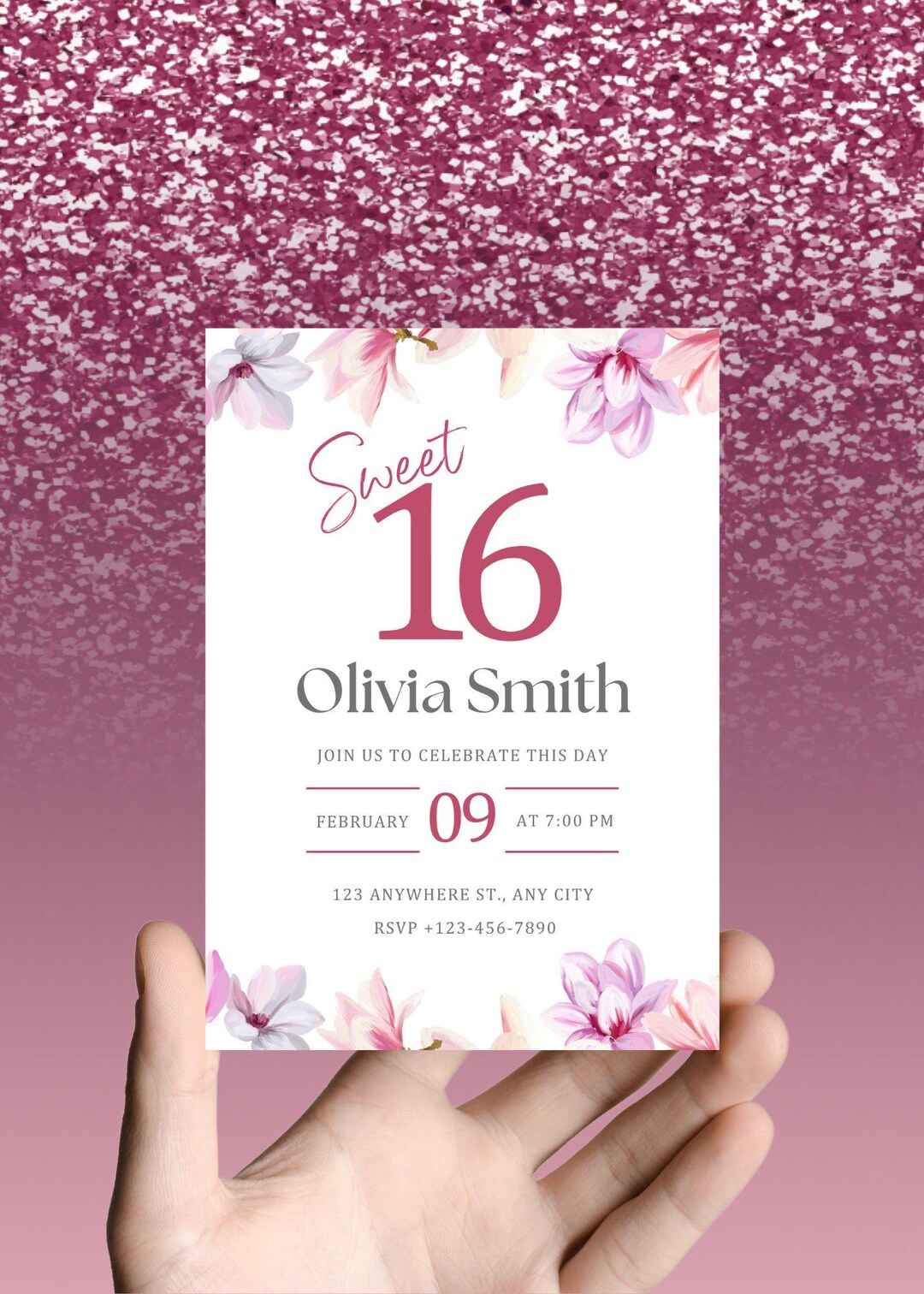 Sweet 16 Invitation Digital Template. Floral and Elegant Sweet Sixteen ...