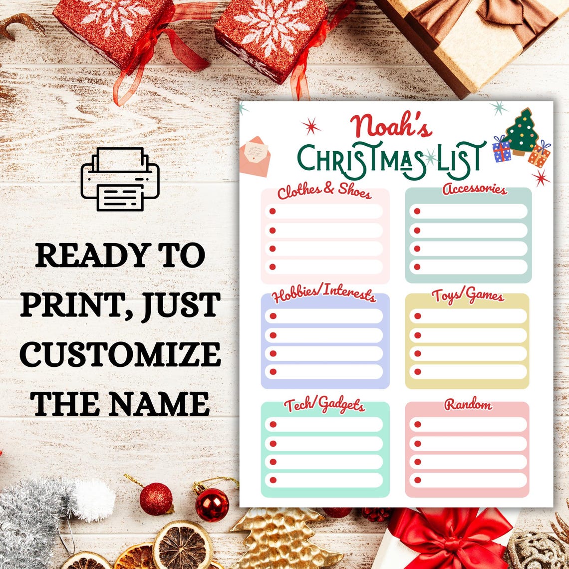 Personalized Christmas Gift List Printable- Made in Canva- Customize ...