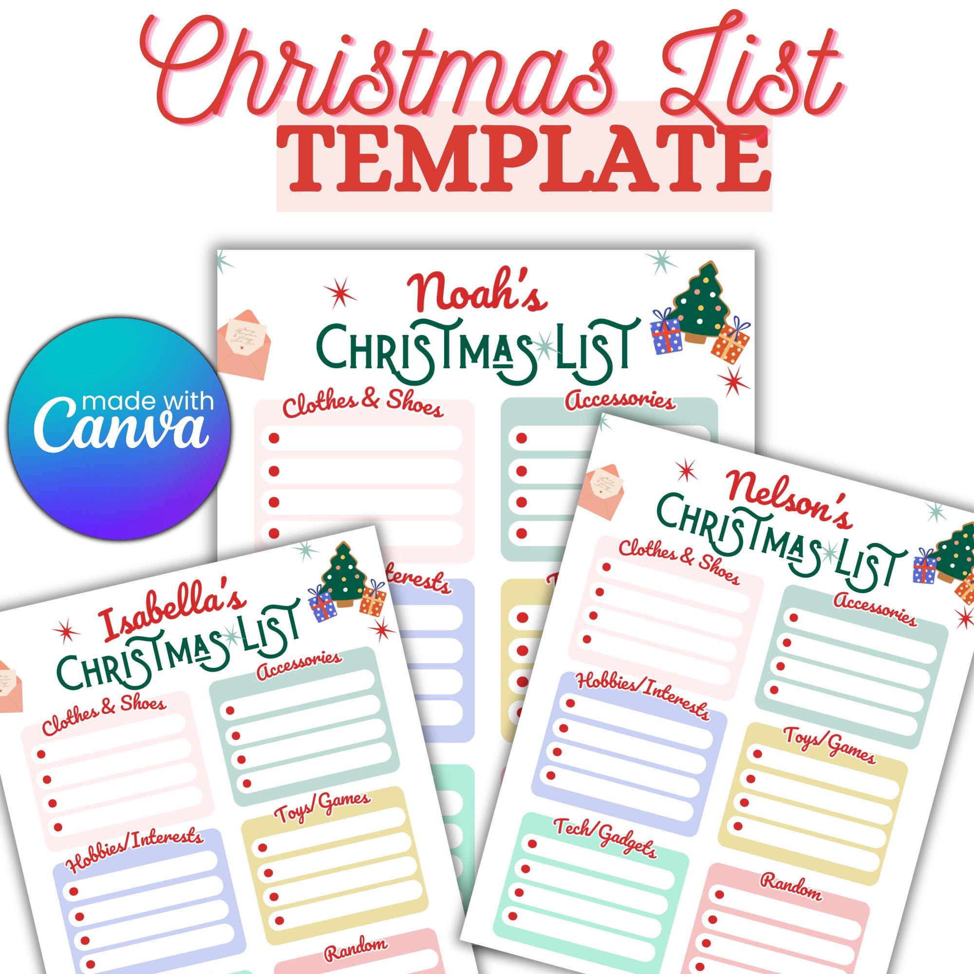 Personalized Christmas Gift List Printable- Made in Canva- Customize ...