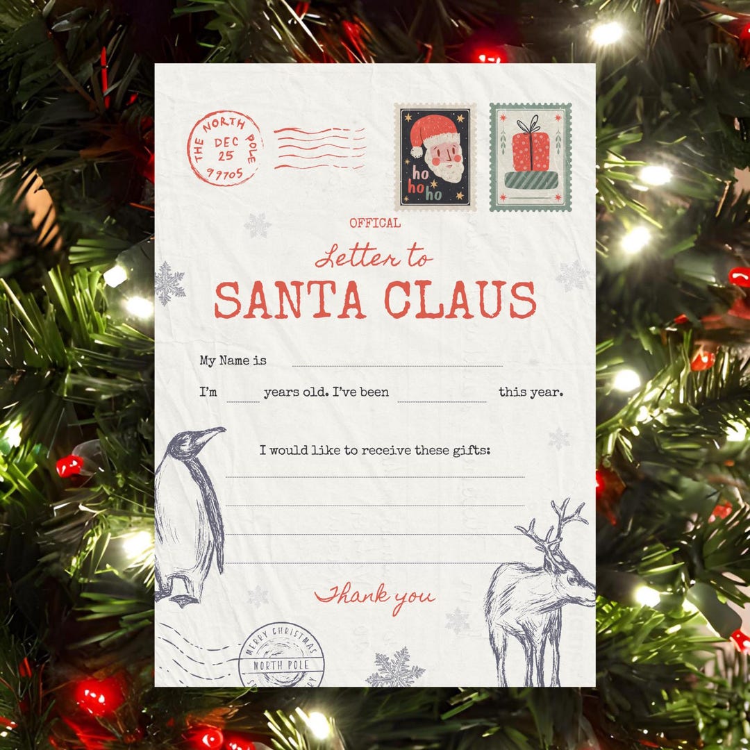 Letter to Santa Printable Santa Wish List Letters Christmas Letter Easy ...