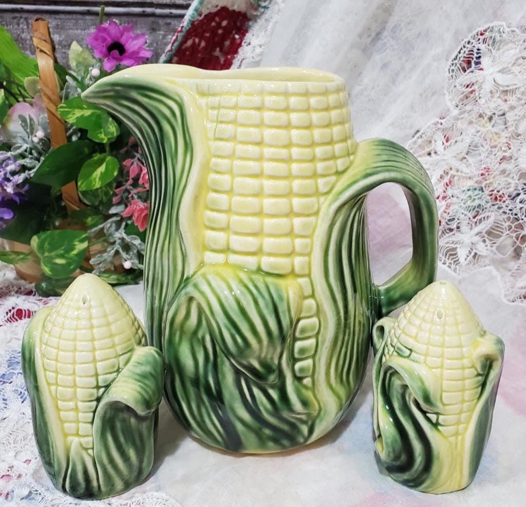 Vintage Stanford Pottery Corn Pitcher #513 & Shakers: 1950s Ceramic 3 ...