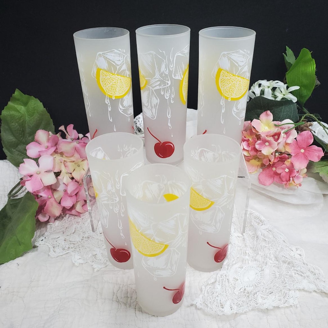 Vintage Frosted TOM COLLINS / ZOMBIE Glasses. Set of 6. Zesty Lemons ...