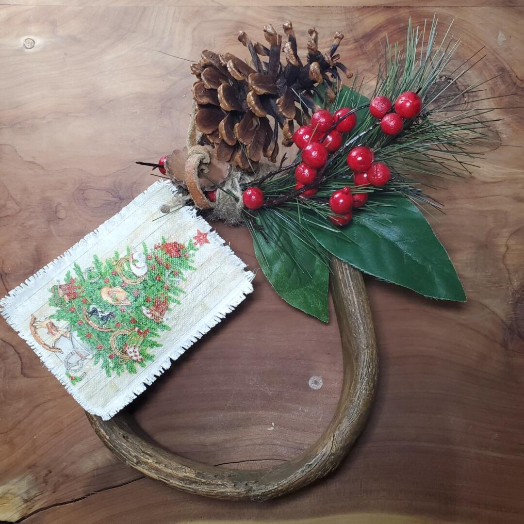Vintage Western Oxbow Stirrup Christmas Decor: Oak Stirrup With Canvas ...