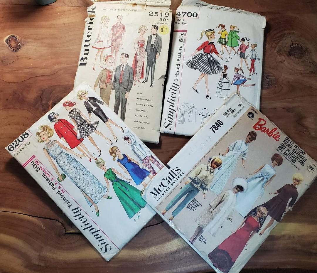 1960's BARBIE ORIGINAL PATTERNS. Lot of 4-mccalls#7840; Simplicity#4700 ...