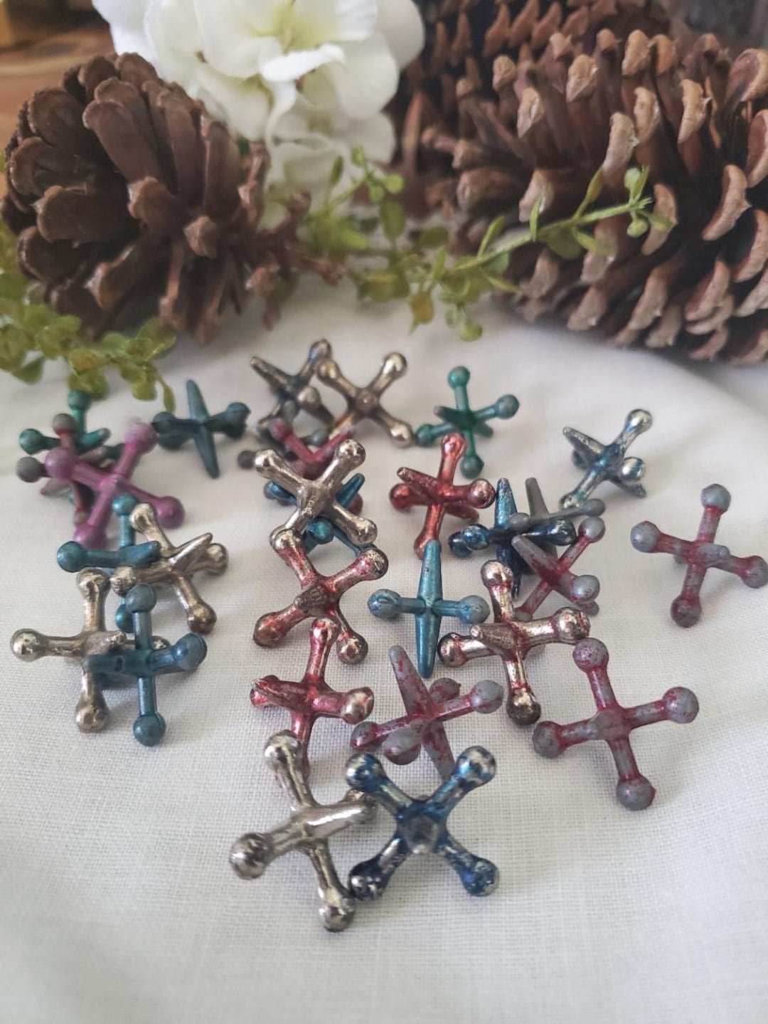 VINTAGE TOY JACKS. Metal, Multi-color. 3 Sets of 27-29 Jacks Available ...