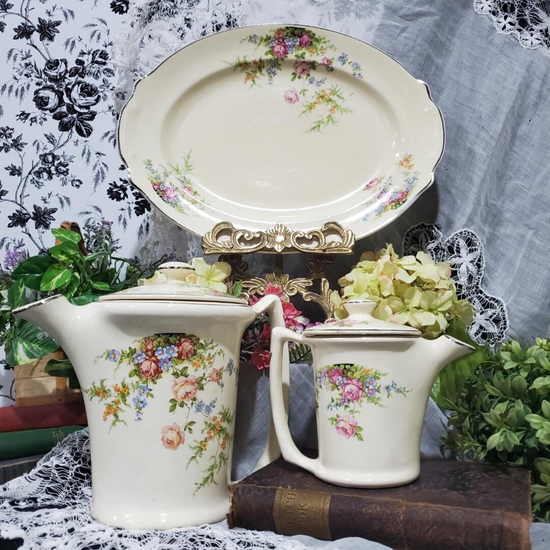 Vintage Bak-serv Oven-proof Ceramic Trio: 1940's Paden City Floral ...