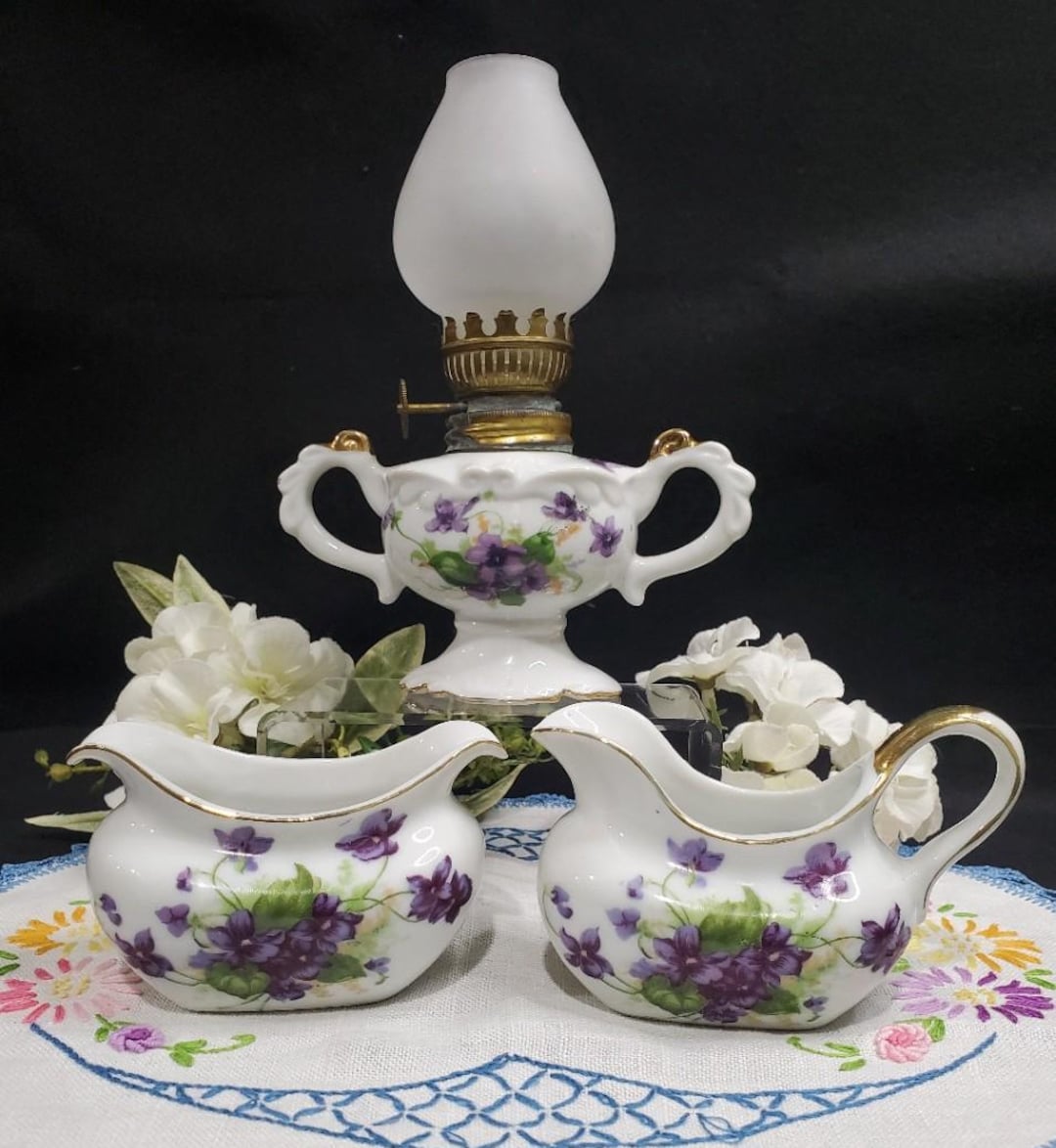 Vintage Lefton Violet Creamer, Sugar Bowl & Oil Lamp Set - Etsy