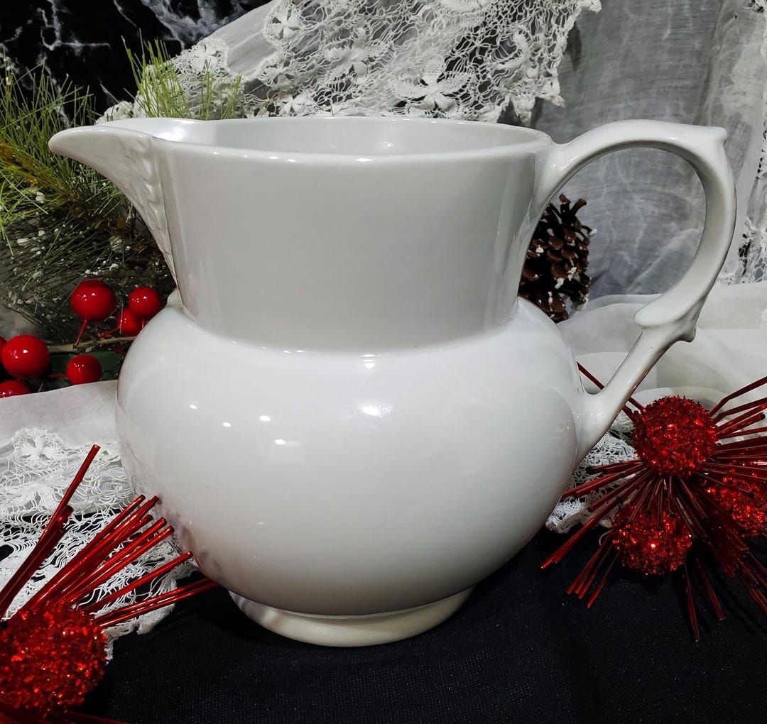 Vintage White Nevco Stoneware Pitcher: Made in Brazil. 2 Quart Capacity ...