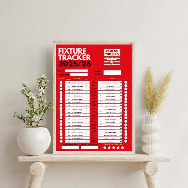 Brentford FC Fixture Tracker 2025/26 | Minimal Football Poster | Gift for Brentford Fan | A2 A3 ...