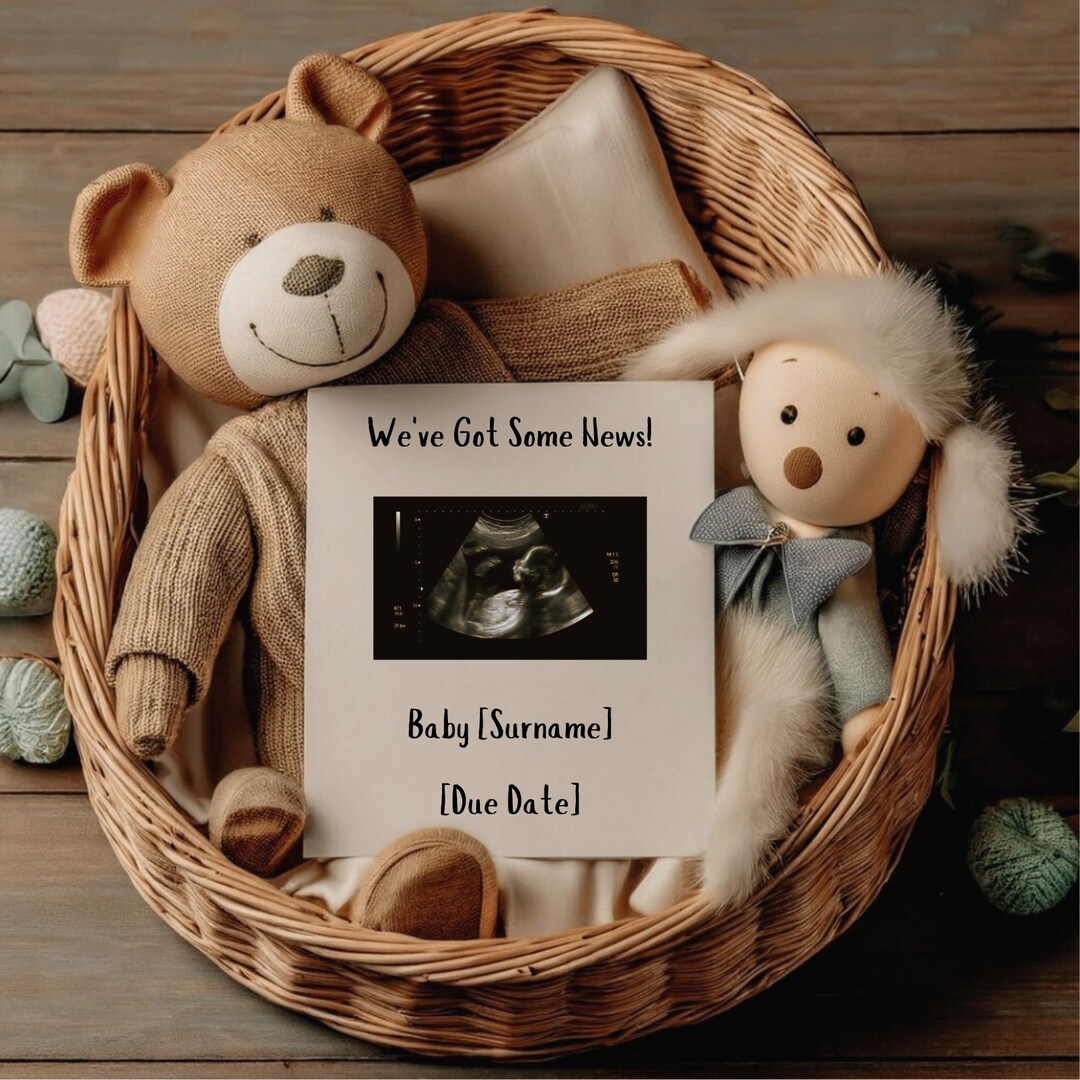 Cosy Baby Pregnancy Announcement Hamper With Brown Jumper, Teddy, Doll ...