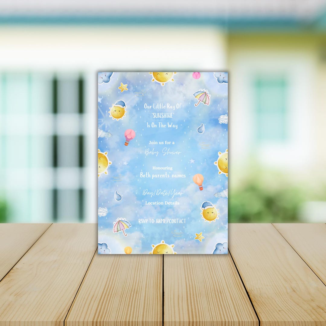 Ray of Sunshine Baby Shower Invitation - Editable Digital Template ...