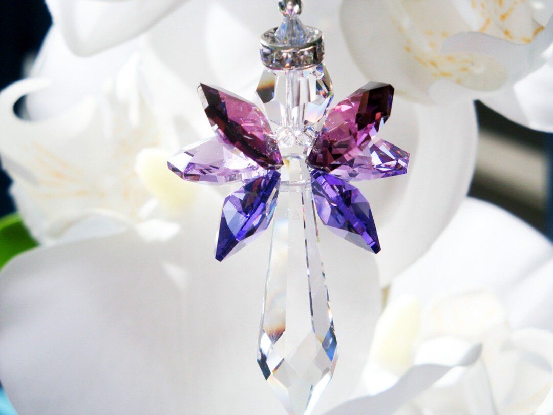 Guardian Angel Rear View Mirror Charm, Purple Swarovski Crystal Angel ...