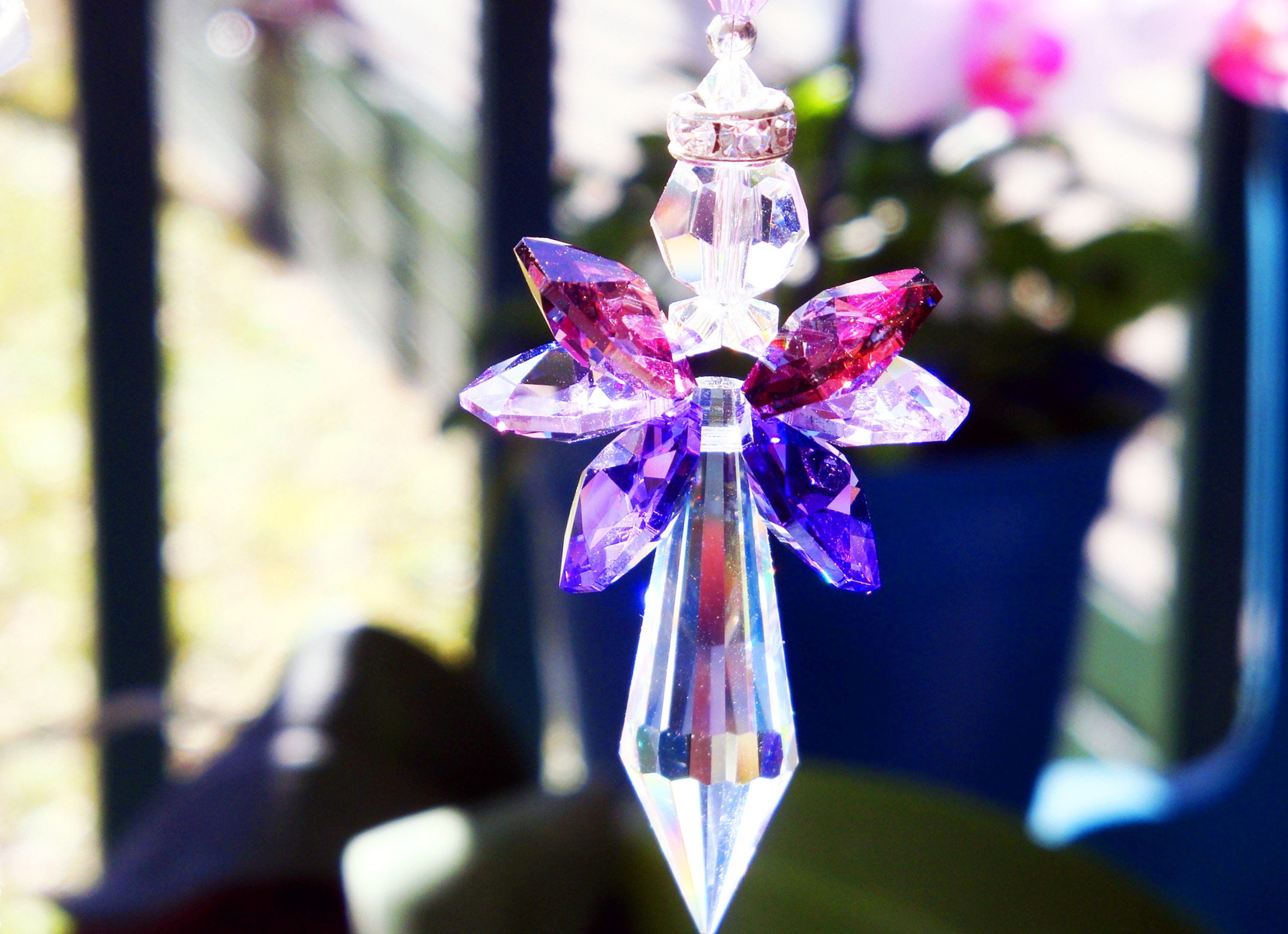 Guardian Angel Rear View Mirror Charm, Purple Swarovski Crystal Angel ...