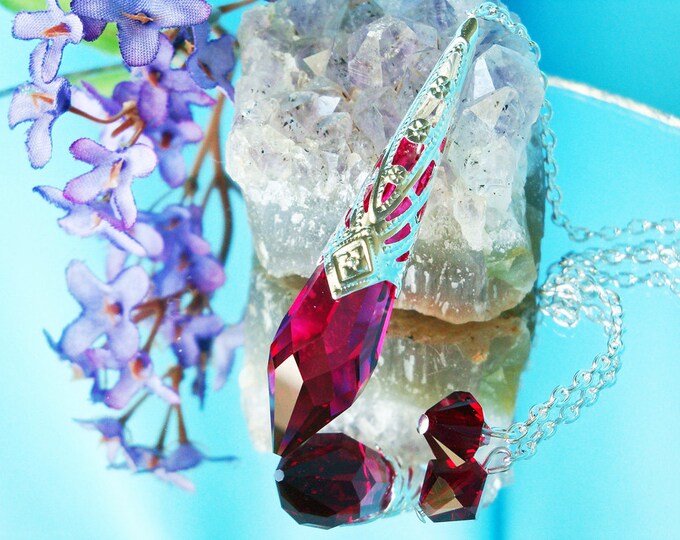 Crystal Pendulum, Red Swarovski Crystal Divining Pendulum, Single Point ...