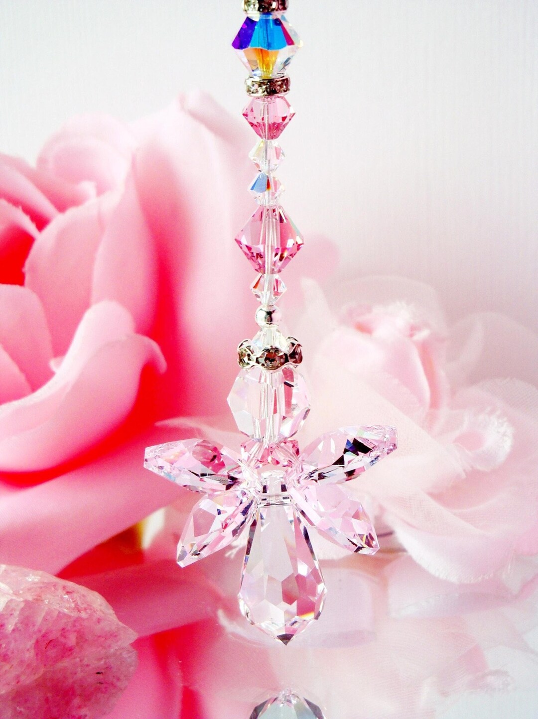 Pink Guardian Angel Car Charm, Crystal Angel Rearview Mirror Charm ...
