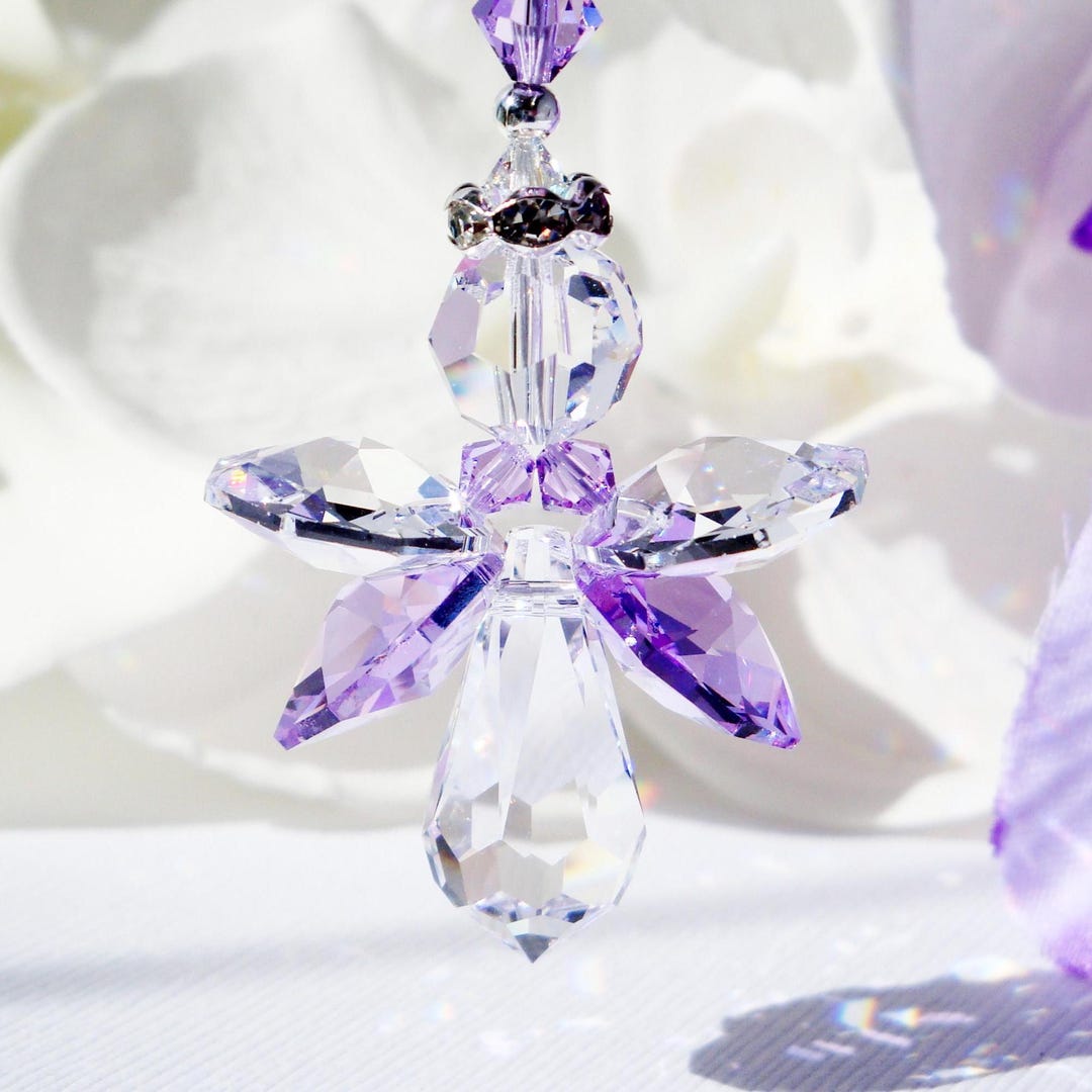 Angel With Cross Rear View Mirror Charm, Purple Crystal Angel Car Charm ...