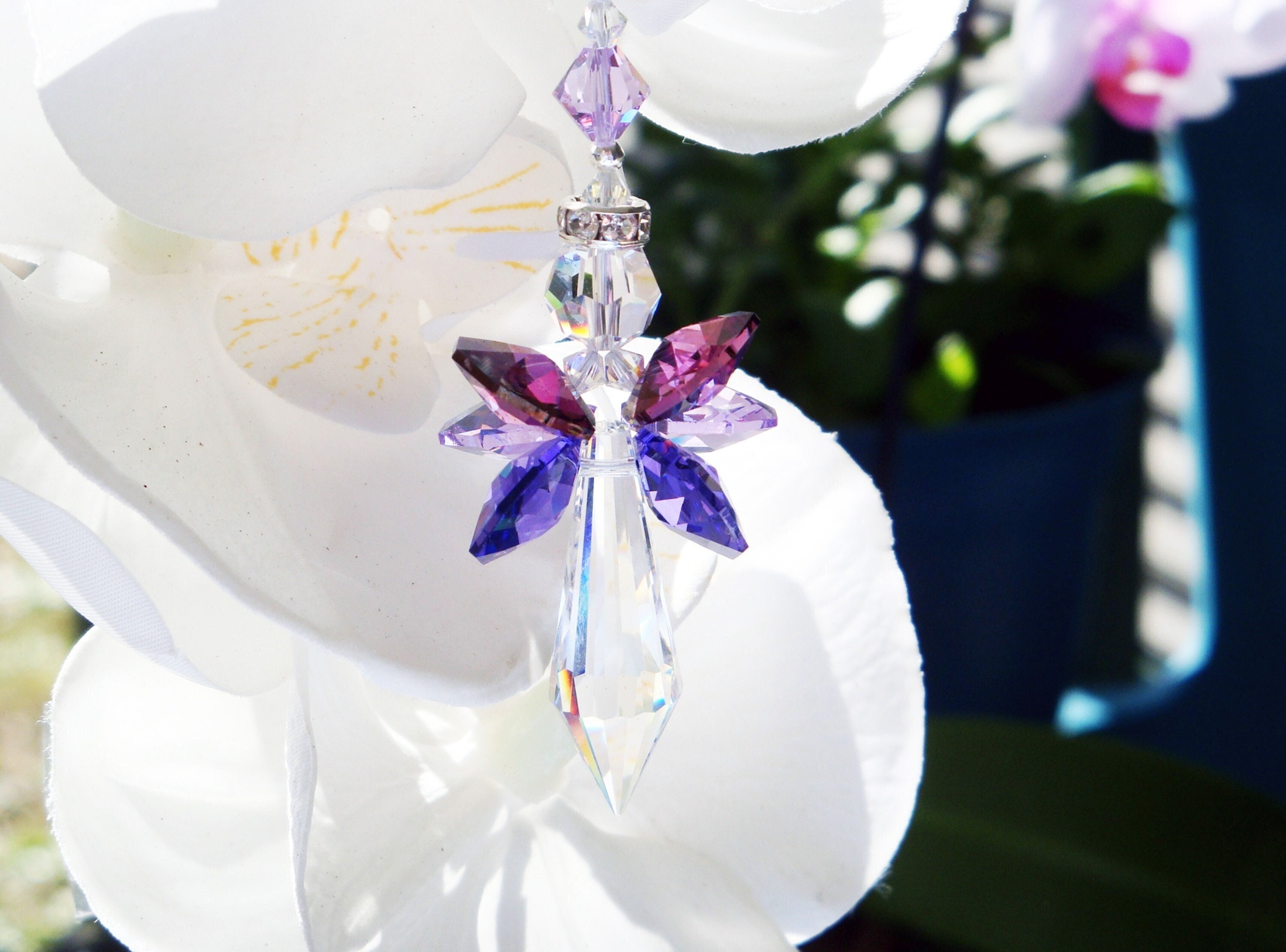 Guardian Angel Rear View Mirror Charm, Purple Swarovski Crystal Angel ...