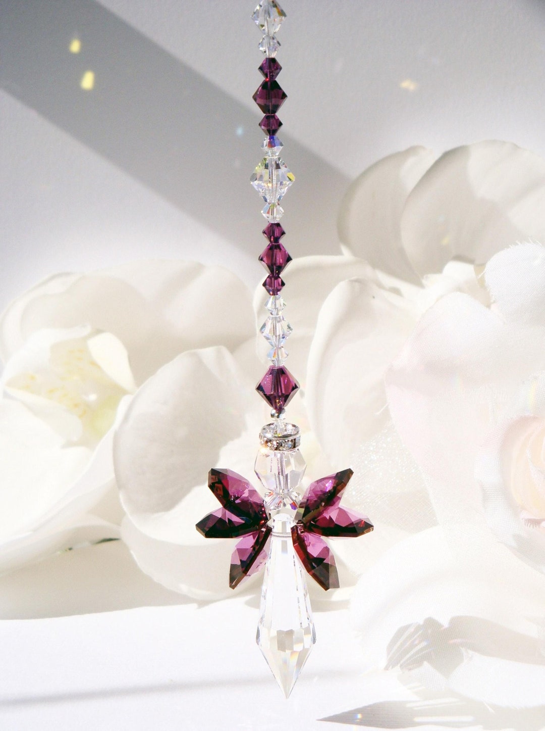 Angel Rear View Mirror Charm, Purple Crystal Angel Car Charm, Guardian ...
