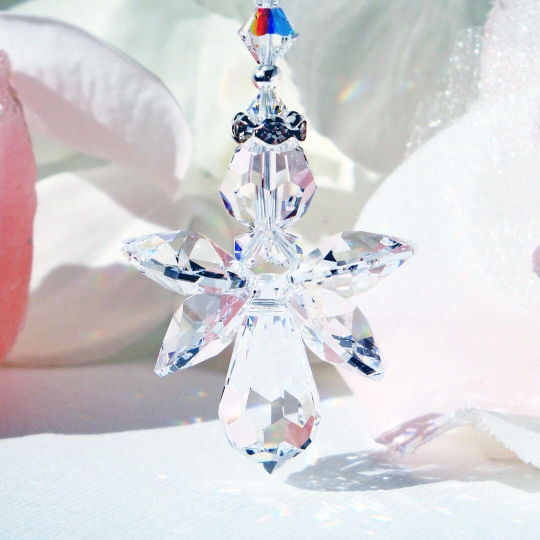 Angel With Cross Rear View Mirror Charm, Swarovski Crystal Guardian ...