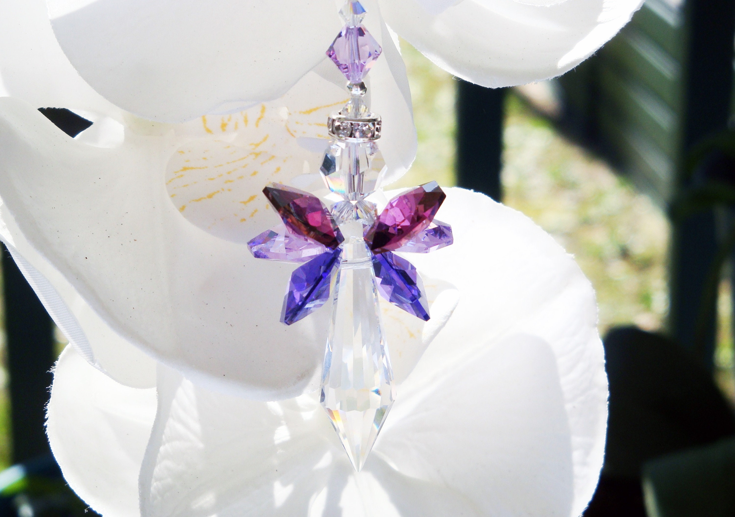 Guardian Angel Rear View Mirror Charm, Purple Swarovski Crystal Angel ...