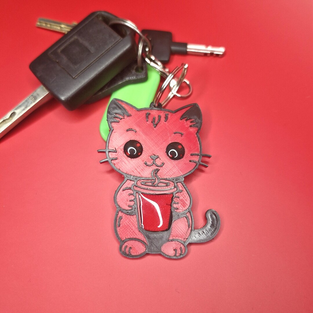 Cat Keychain With Coffee | 3D Printed - Etsy