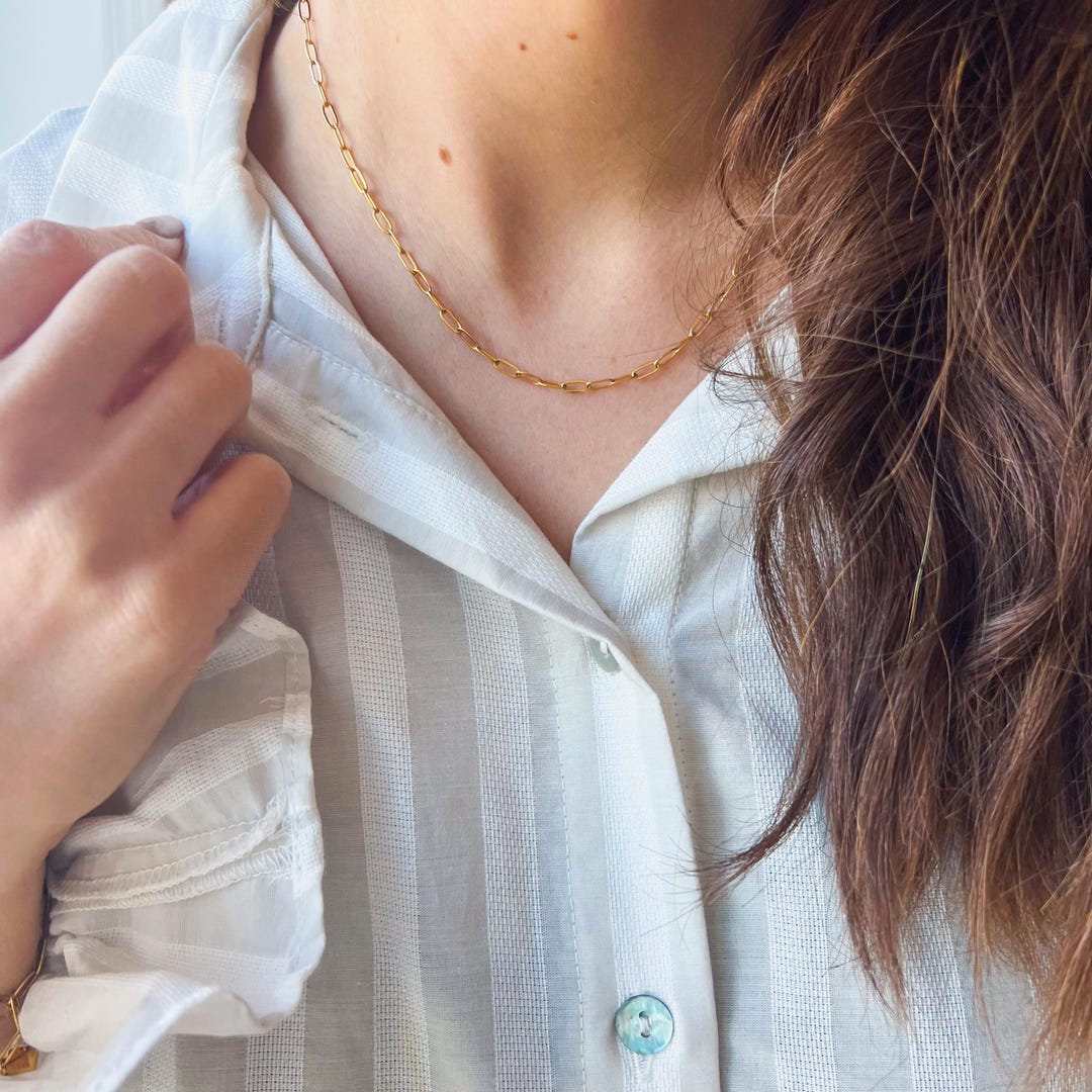 Paperclip Chain | Thin Gold Paperclip Necklace | Adjustable Dainty ...