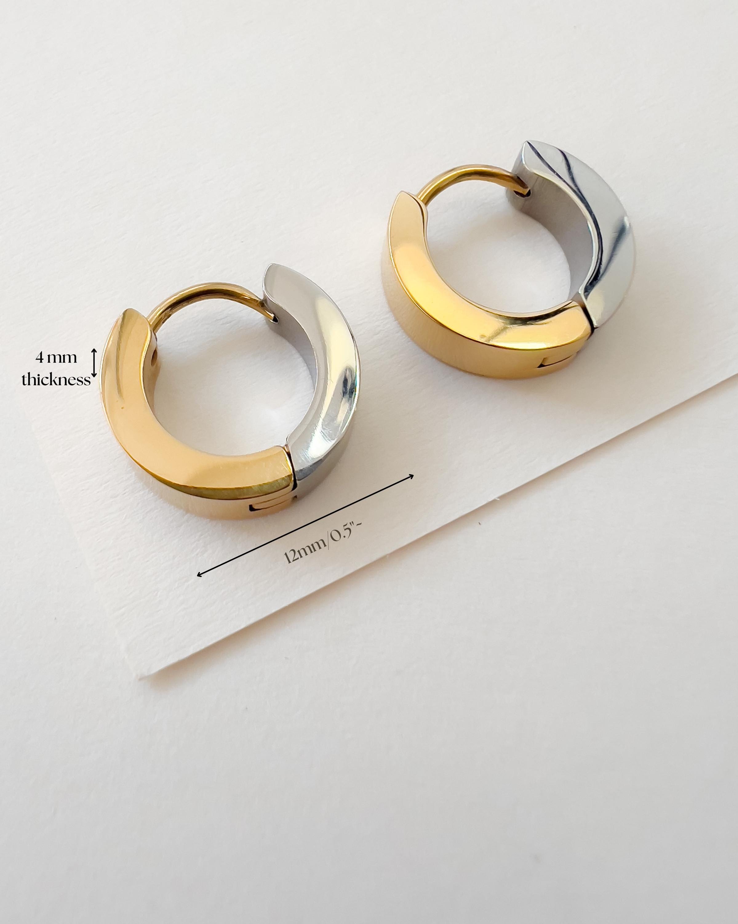 Two Tone Huggie Hoop Earrings – 14K Gold, Waterproof, Reversible ...