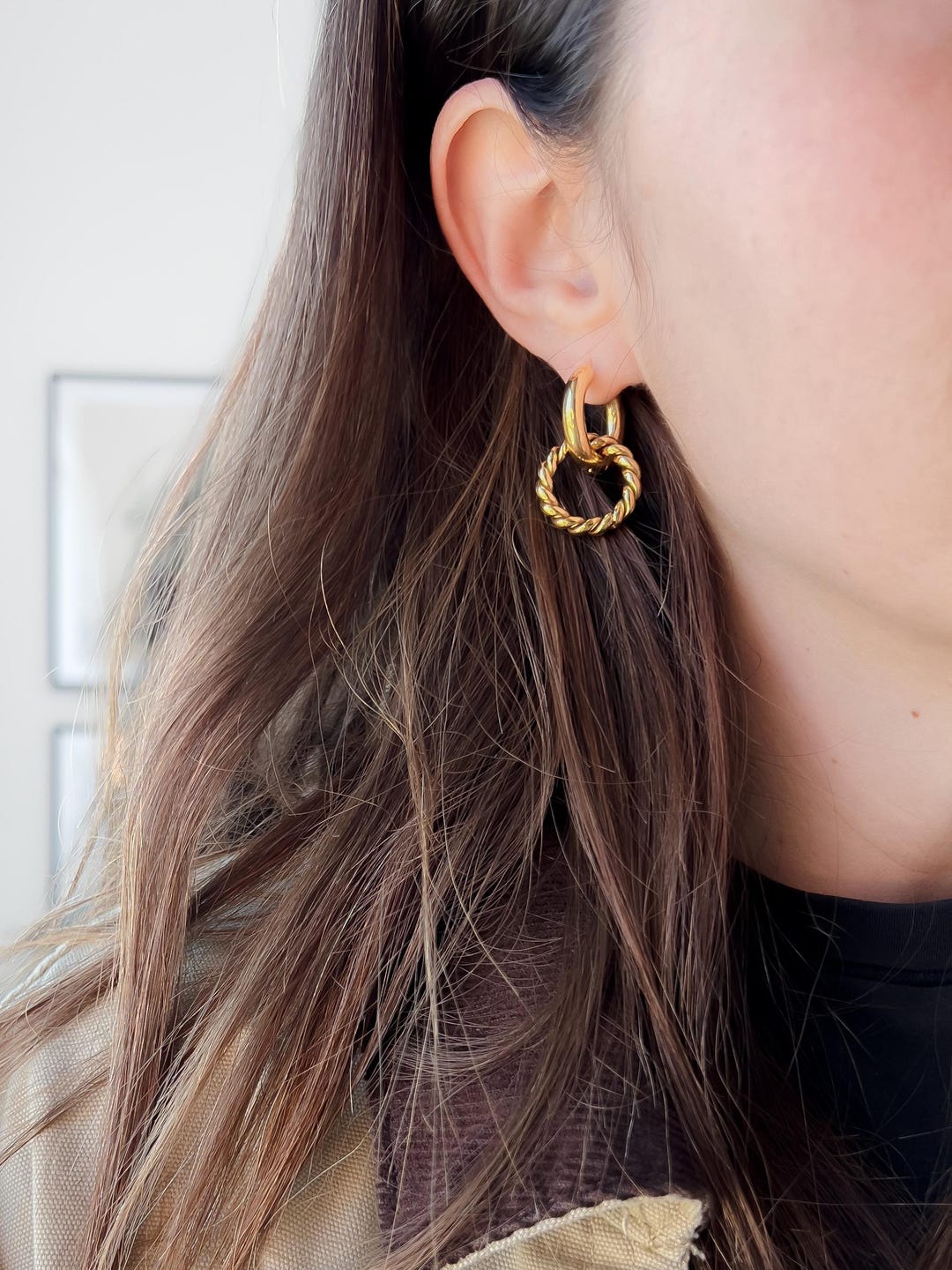 Elegant Gold Double Hoop Earrings | Two Hoops Twisted Earrings | Gold ...