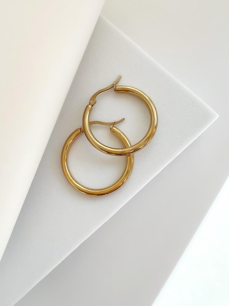 14K Gold Hoops Set - Surgical Hoops Earrings | Waterproof Earrings ...
