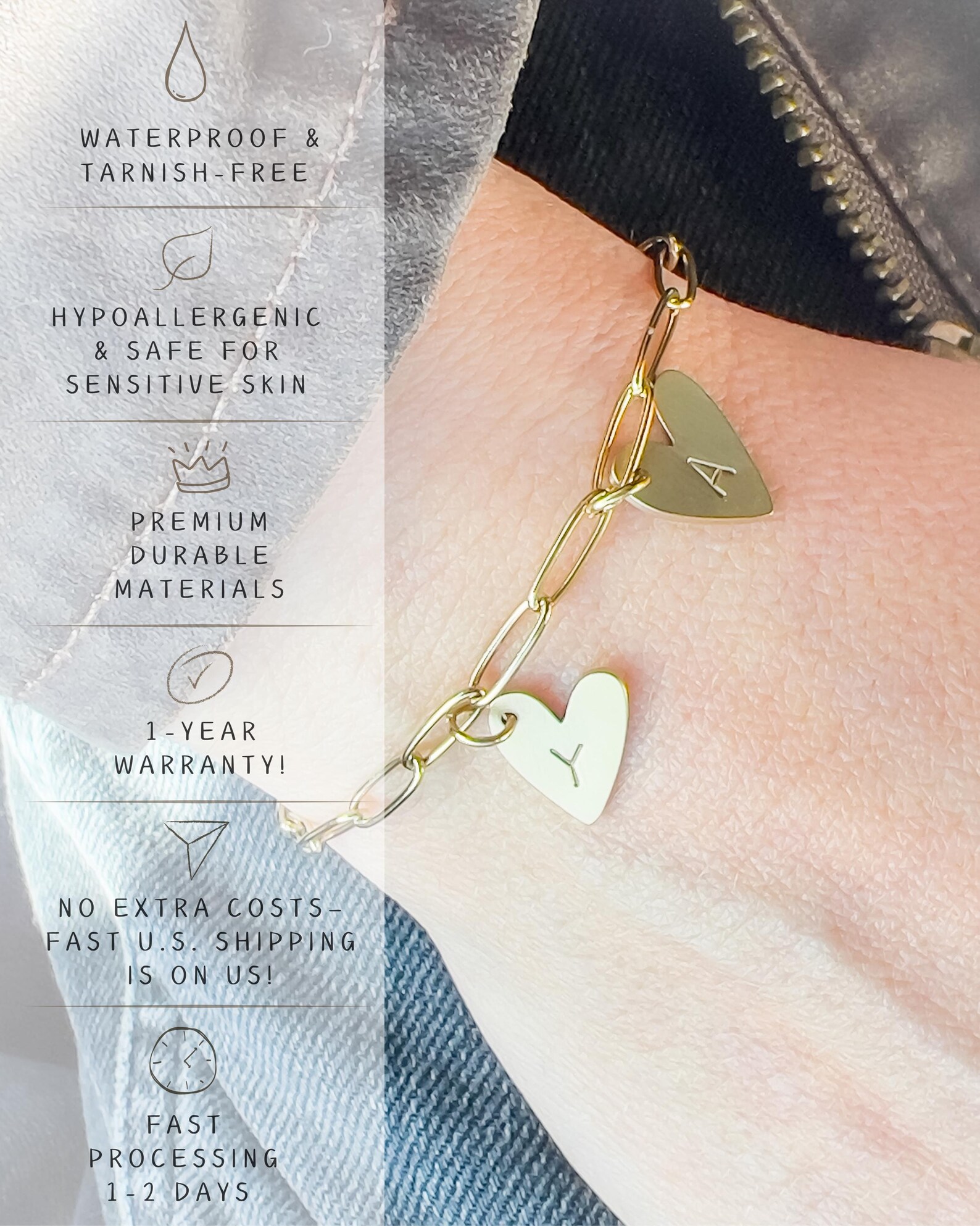 Gold Heart Charm Bracelet, Custom Initial Charm | Personalized Jewelry ...