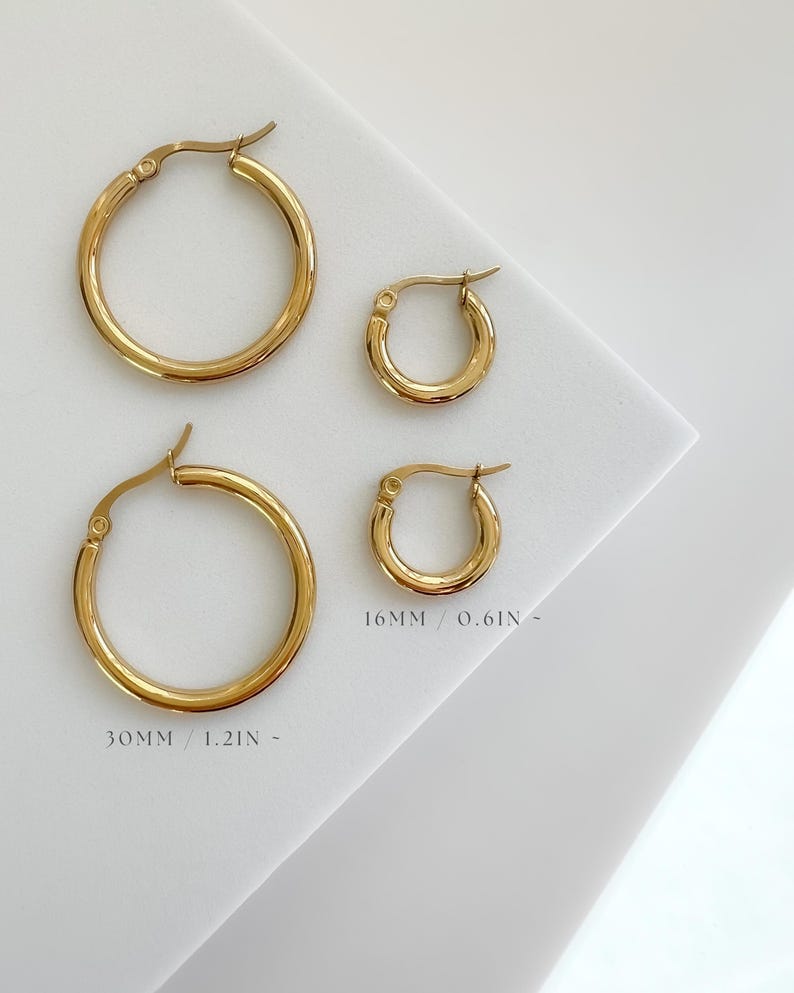 14K Gold Hoops Set - Surgical Hoops Earrings | Waterproof Earrings ...