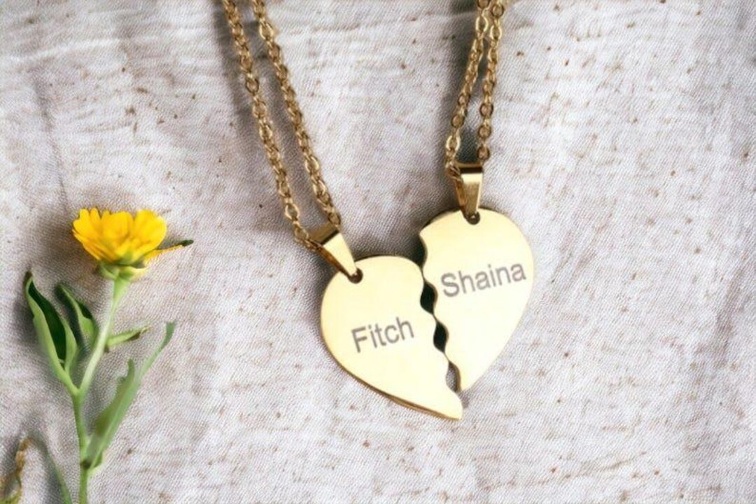 Personalised Engraved Split Hearts Shape Necklace, Custom Names ...