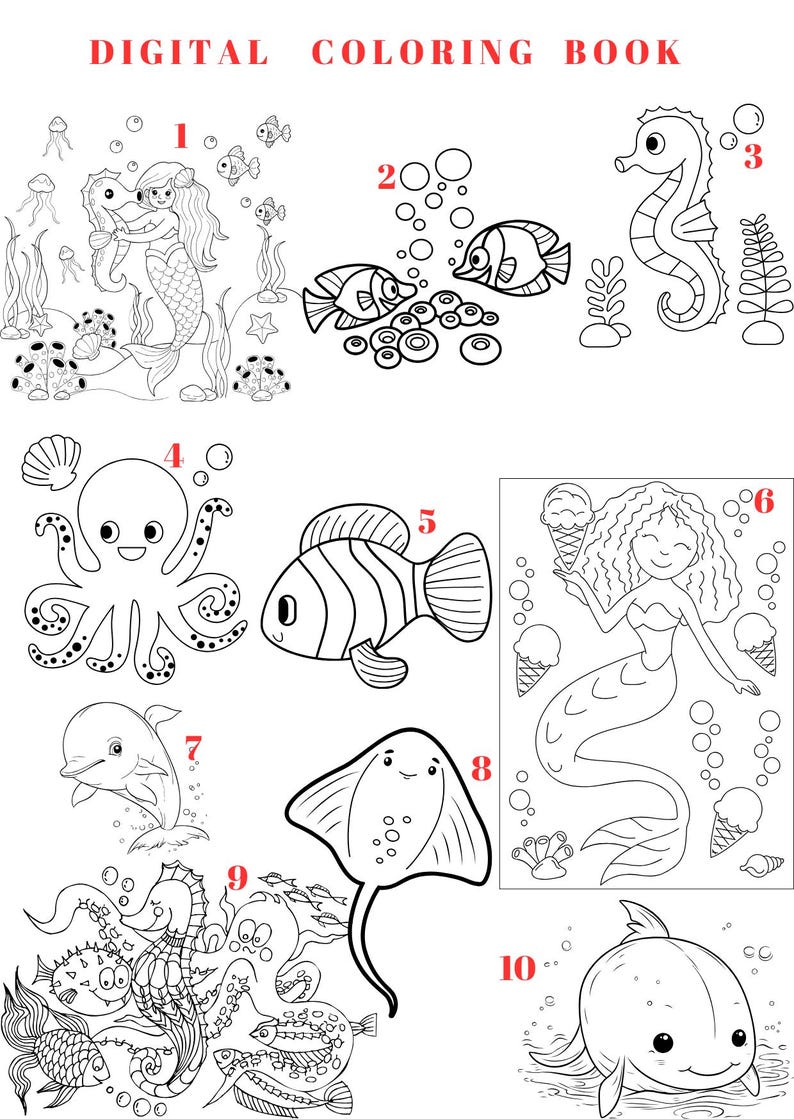 Coloring Books, Children's Book, Printable Book, 10 Different Varieties ...