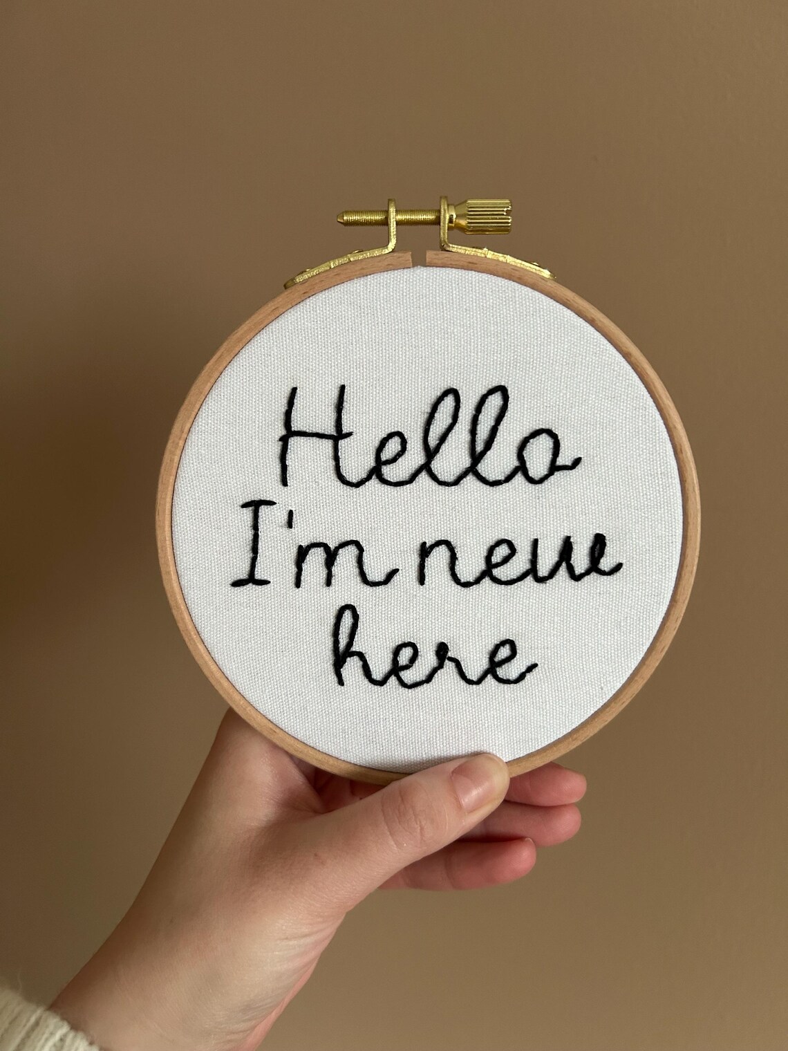 Hand Embroidered Hello I'm New Here Sign, Baby Announcement Photo Prop ...